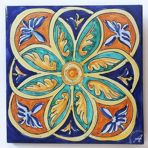 Italian Ceramic Tiles Hand-Painted in Sicily LF44C - thatsArte.com